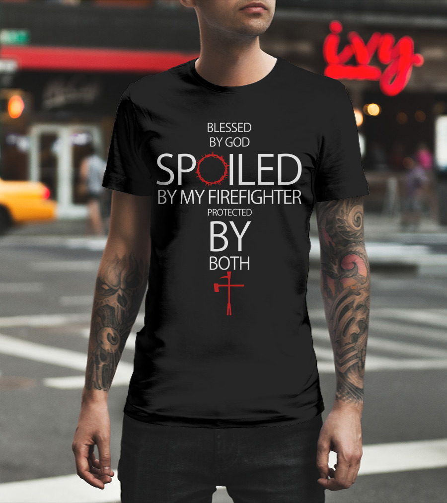 PROTECTED BY BOTH Crown Of Thorns And Battle Axe Cross T-Shirt