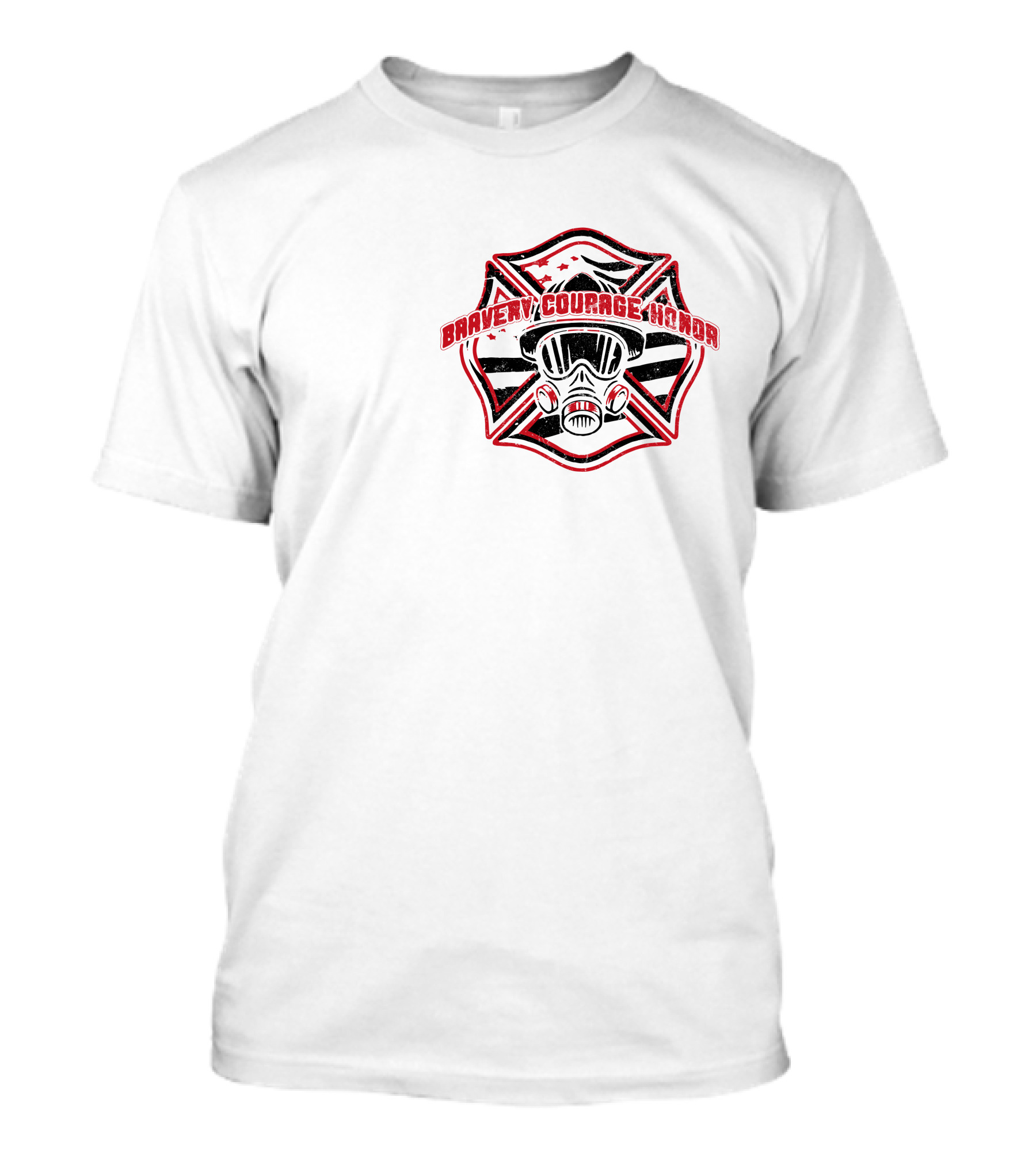 BRAVERY COURAGE HONOR Firefighter Gas Mask Badge T-Shirt