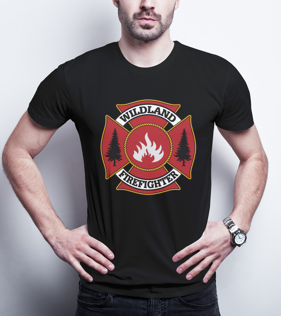 Wildland Firefighter Emblem With Flames And Trees T-Shirt