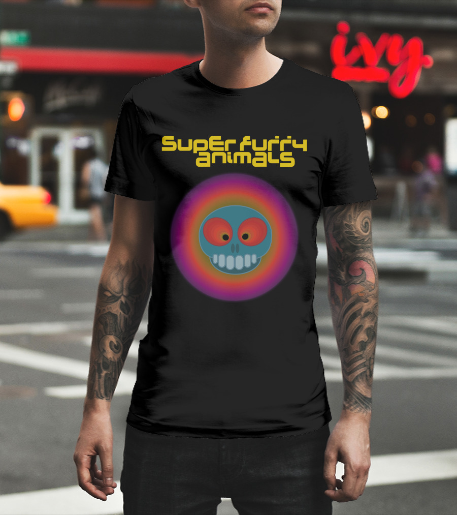 Super Furry Animals Rings Around The World Album Icon With Psychedelic Skull T-Shirt