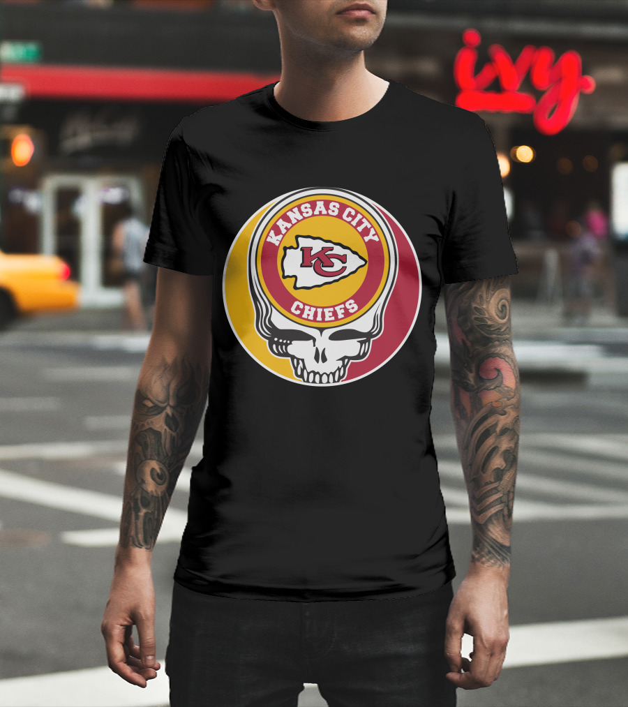Kansas City Chiefs Grateful Dead Skull Logo Collaboration T-Shirt