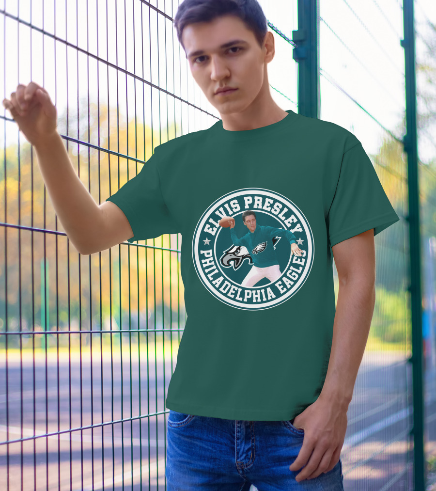 Elvis Presley Philadelphia Eagles Football Quarterback T-Shirt