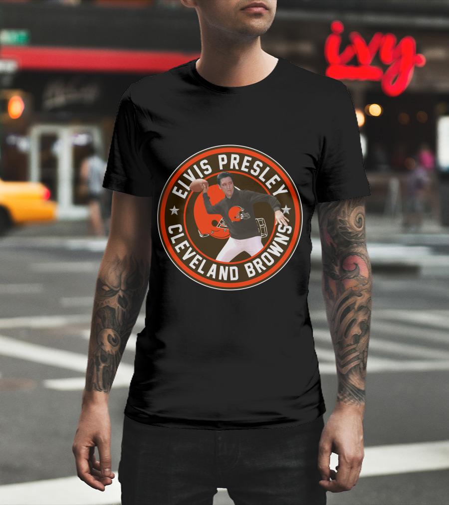 Elvis Presley Cleveland Browns Football Quarterback T-Shirt