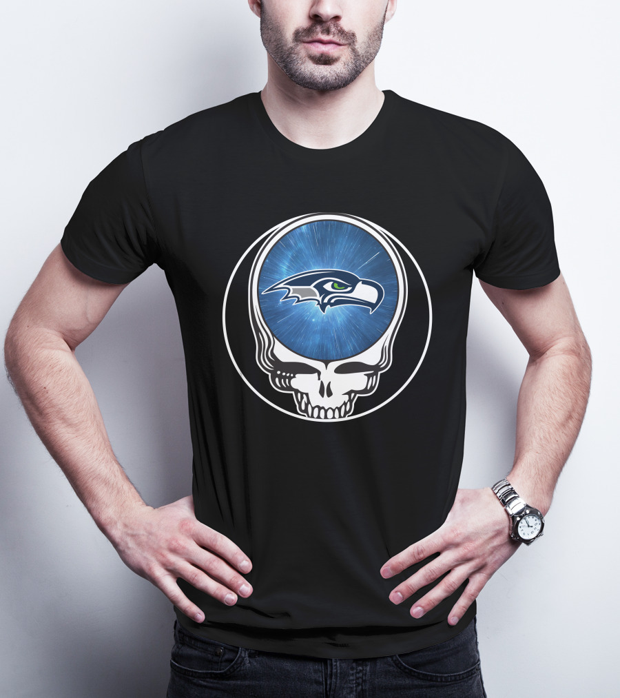 Seattle Seahawks Grateful Dead Styled Skull Emblem T-Shirt