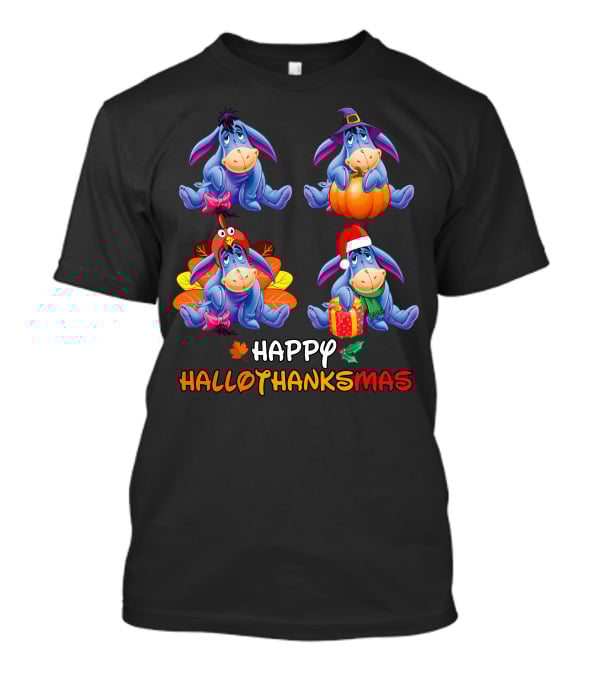 Happy Hallothanksmas Eeyore Pumpkin Turkey Present T-Shirt