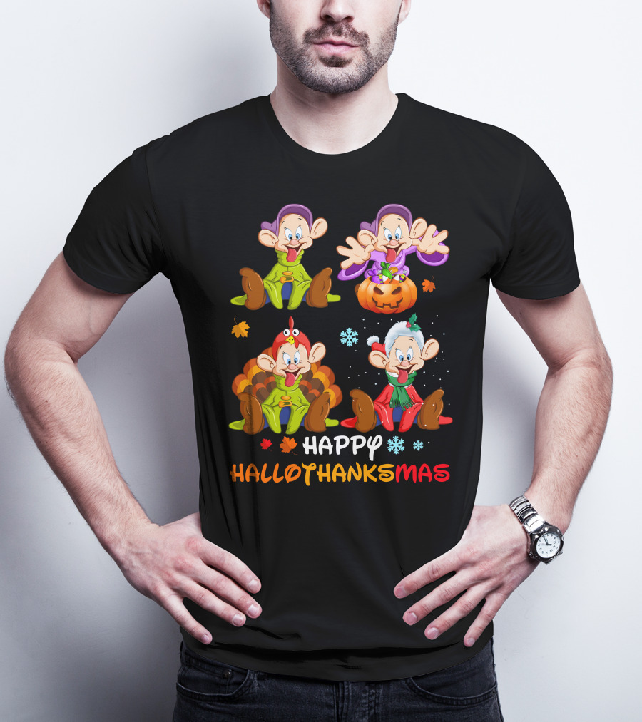 HAPPY HALLOTHANKSMAS Dopey Halloween Thanksgiving Christmas T-Shirt