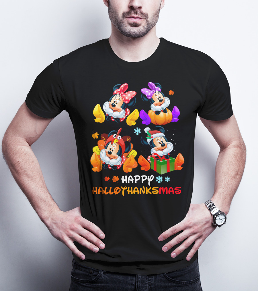 Happy HALLOTHANKSMAS With Minnie In Seasonal Costumes T-Shirt