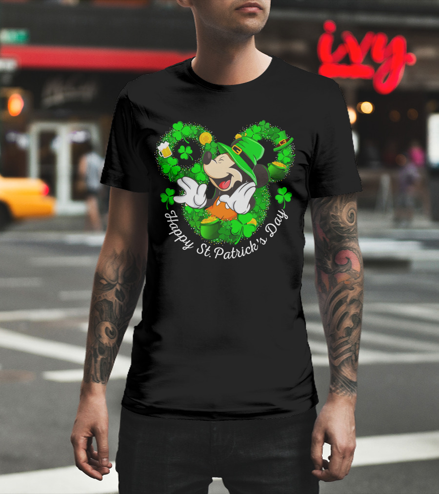 Happy St. Patrick's Day Mickey Mouse Shamrock Green Hat T-Shirt