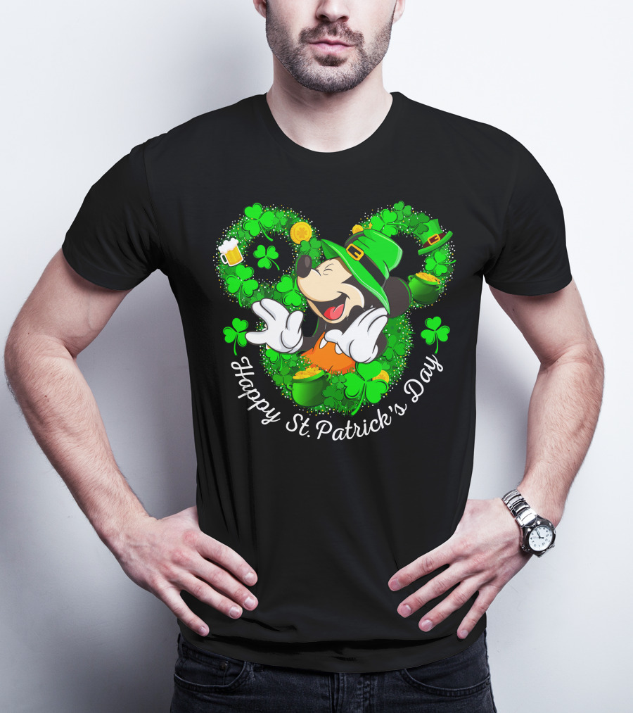 Happy St. Patrick's Day Mickey Mouse Shamrock Green Hat T-Shirt