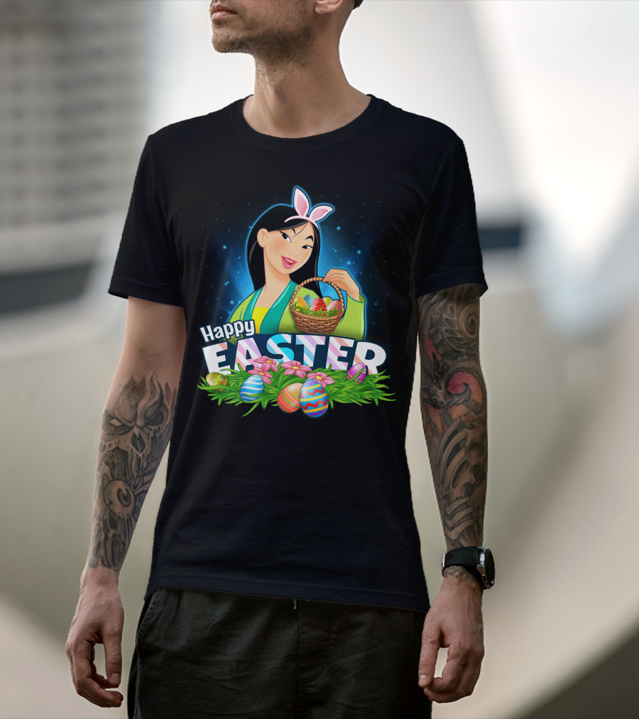 Mulan Happy Easter Basket With Eggs And Flowers T-Shirt