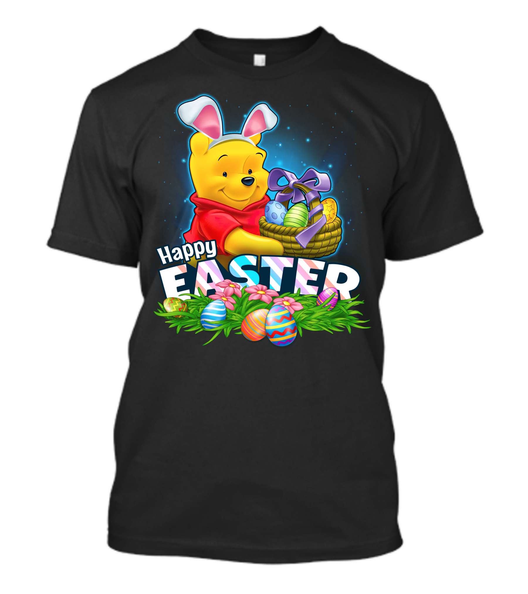 Pooh Happy Easter With Basket Of Eggs And Bunny Ears T-Shirt