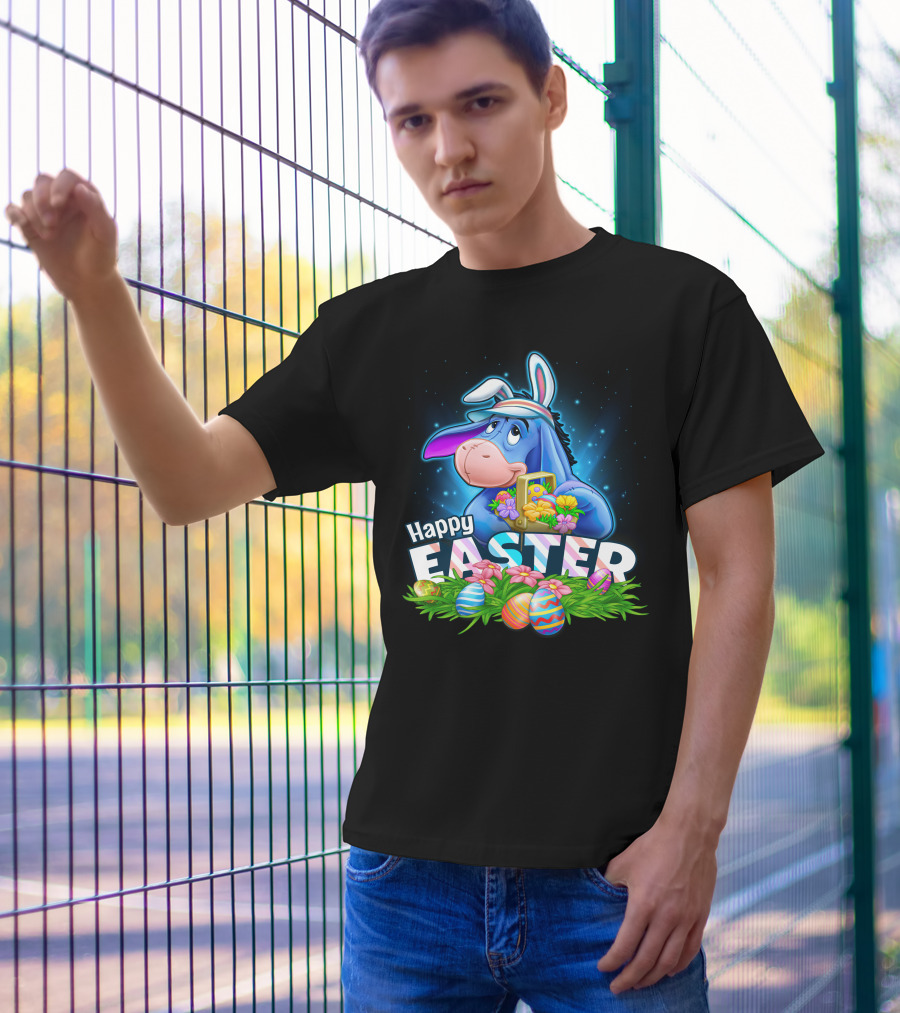 Happy Easter Eeyore With Basket And Colorful Eggs T-Shirt