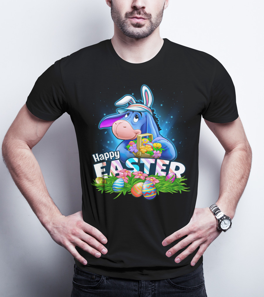 Happy Easter Eeyore With Basket And Colorful Eggs T-Shirt