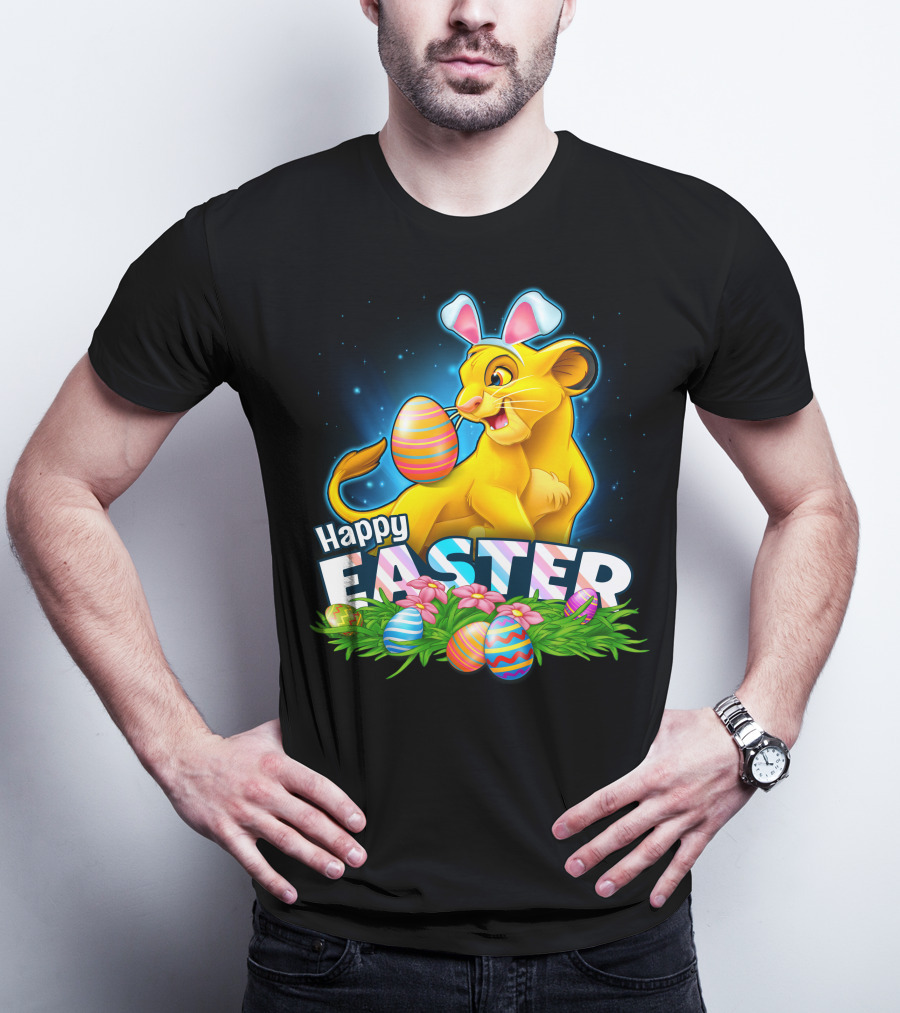 Simba Happy Easter With Colorful Eggs And Bunny Ears T-Shirt