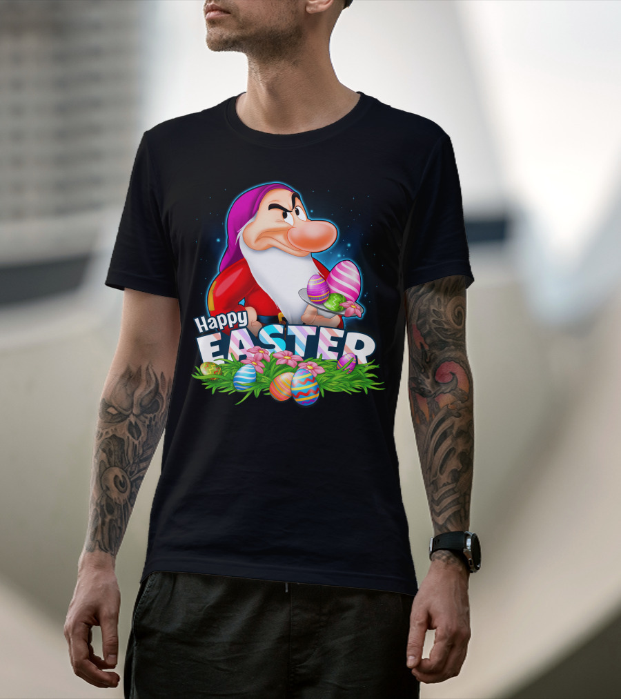 Happy Easter Grumpy Dwarf With Colorful Eggs And Flowers T-Shirt