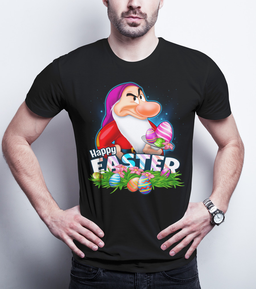 Happy Easter Grumpy Dwarf With Colorful Eggs And Flowers T-Shirt