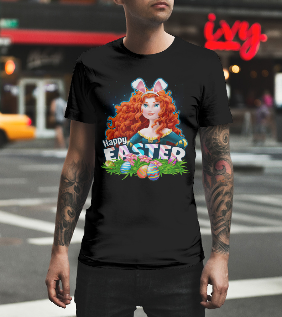 Merida Easter Celebration With Bunny Ears And Colorful Eggs T-Shirt