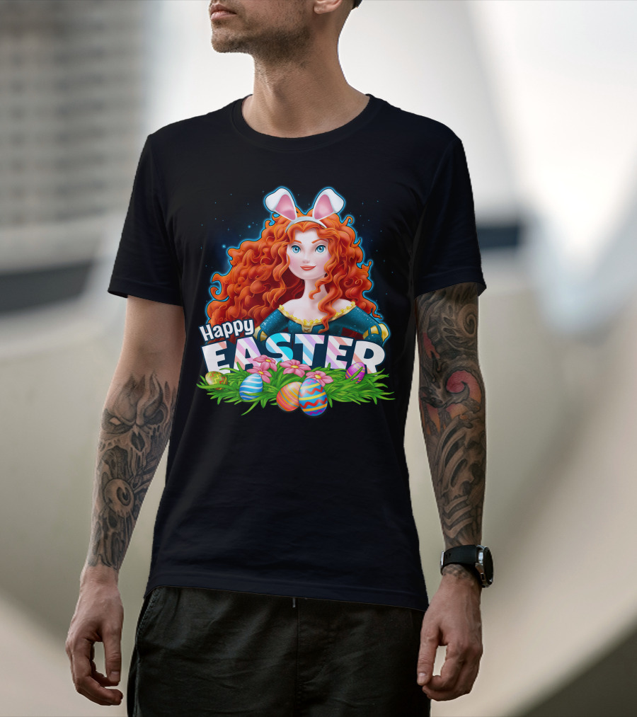 Merida Easter Celebration With Bunny Ears And Colorful Eggs T-Shirt