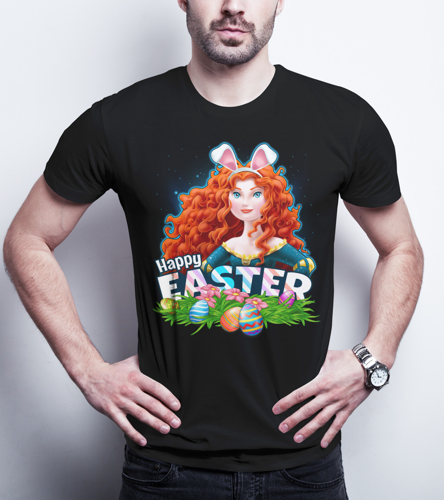 Merida Easter Celebration With Bunny Ears And Colorful Eggs T-Shirt