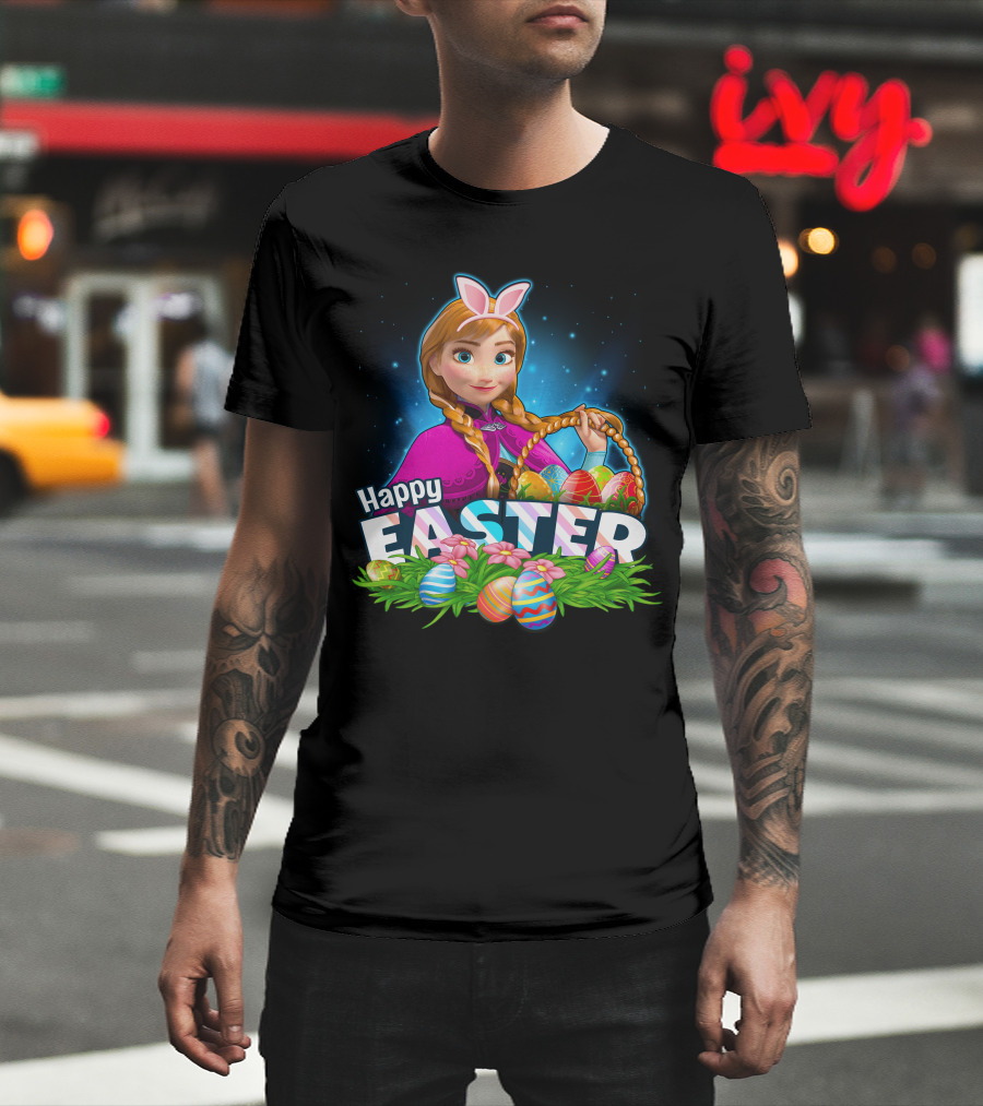 Anna Bunny Ears With Easter Eggs Basket Happy Easter T-Shirt