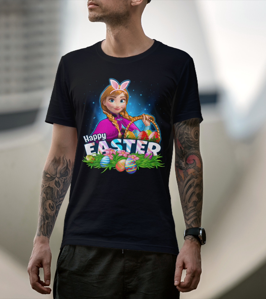 Anna Bunny Ears With Easter Eggs Basket Happy Easter T-Shirt