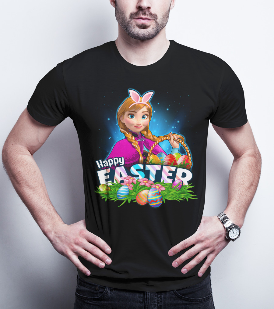 Anna Bunny Ears With Easter Eggs Basket Happy Easter T-Shirt