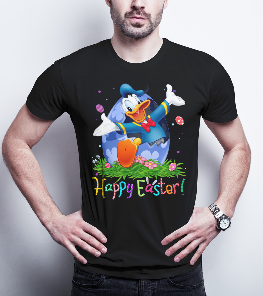 Happy Easter Donald Duck Celebration Egg And Flowers T-Shirt