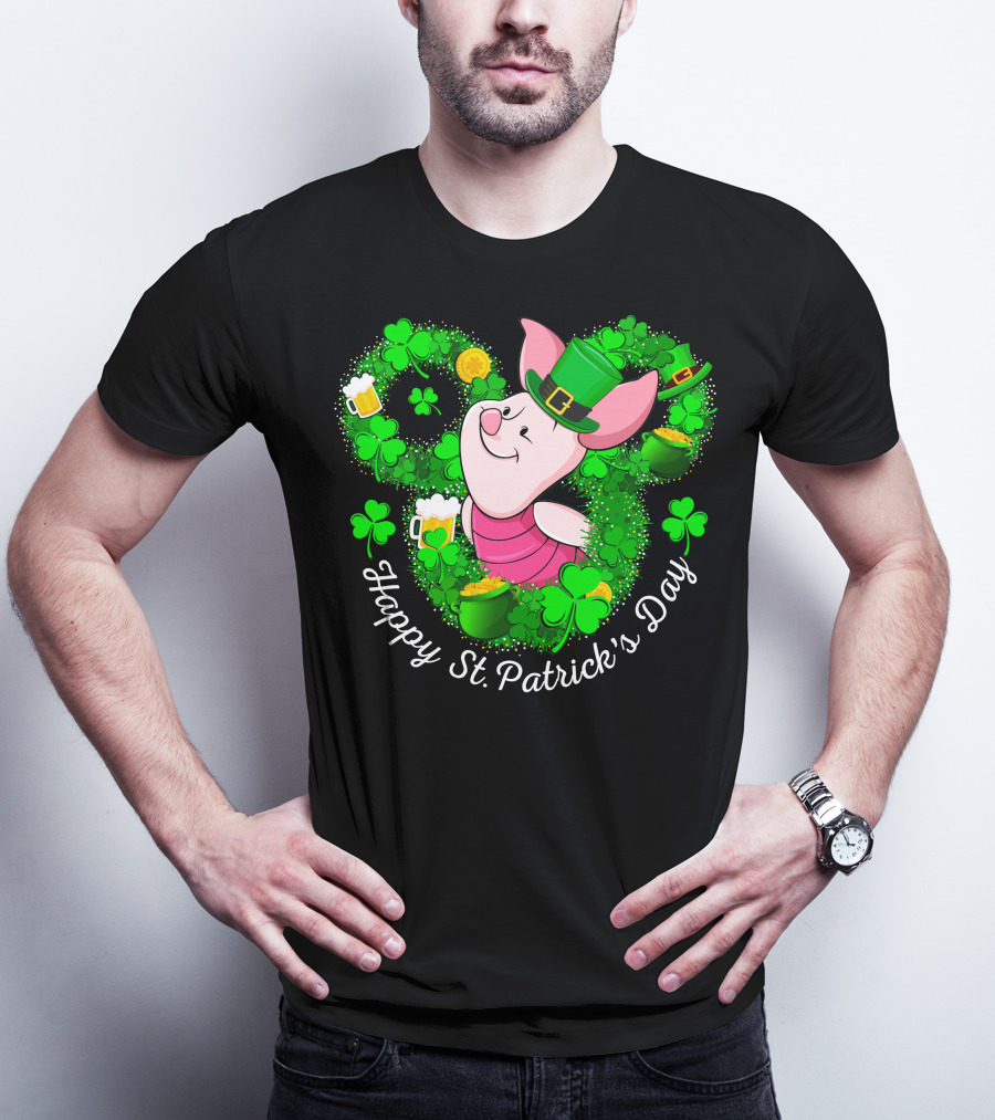 Happy St. Patrick's Day Piglet Shamrocks And Beer T-Shirt