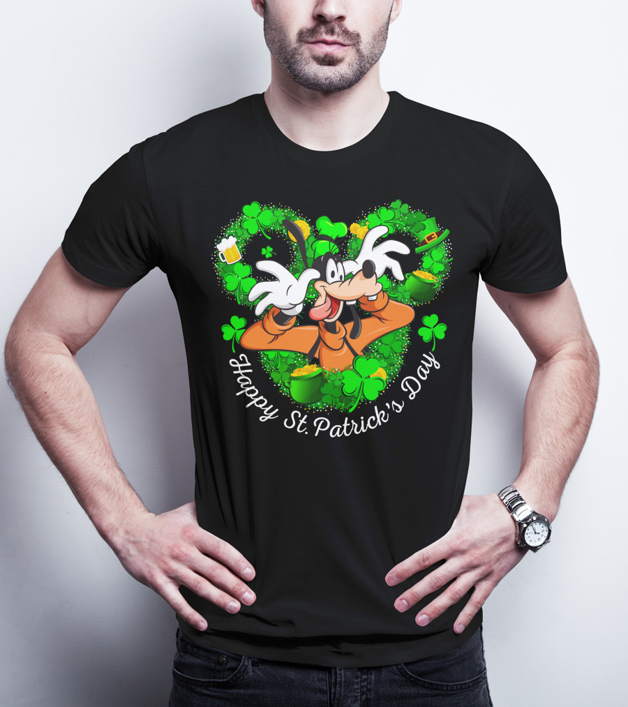 Goofy Happy St. Patrick's Day Shamrock Beer Mug Pot Of Gold T-Shirt