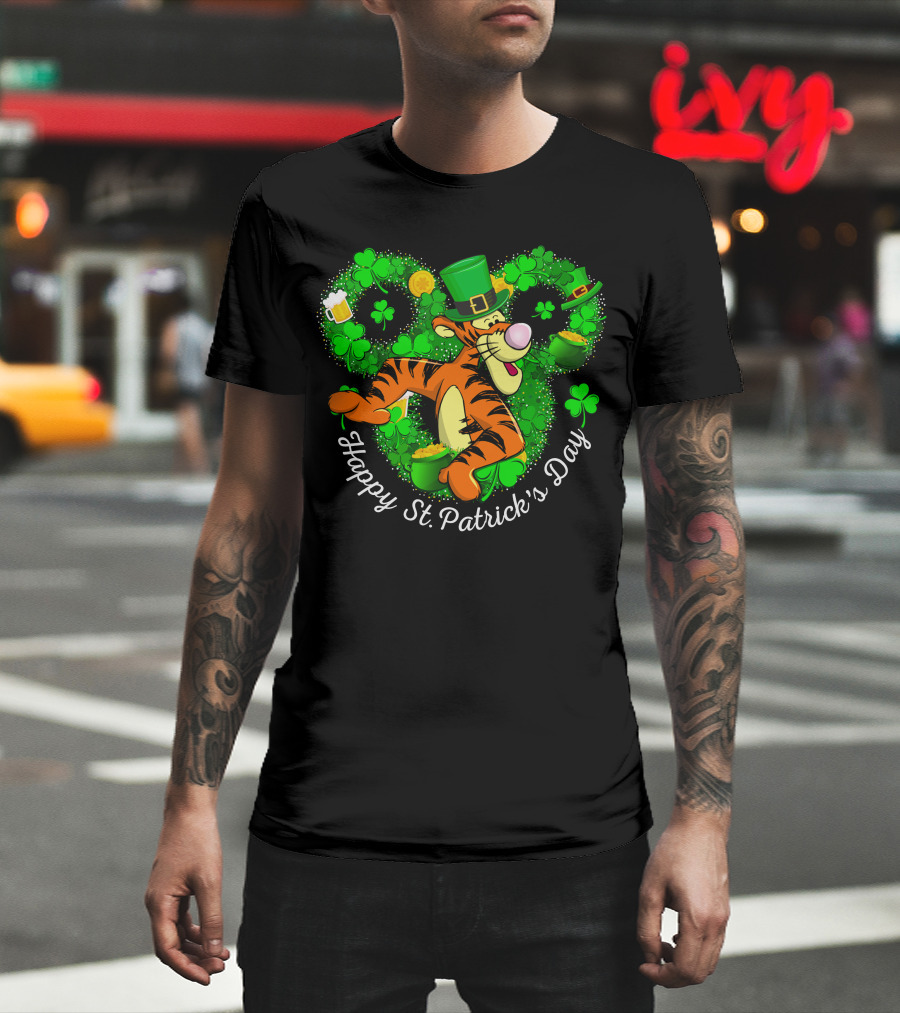 Tigger Happy St. Patrick's Day Shamrock Hat Coin Basket T-Shirt