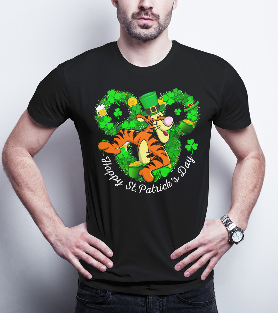 Tigger Happy St. Patrick's Day Shamrock Hat Coin Basket T-Shirt