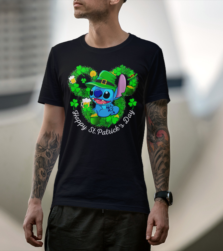 Happy St. Patrick's Day Stitch Clover And Leprechaun Hat T-Shirt