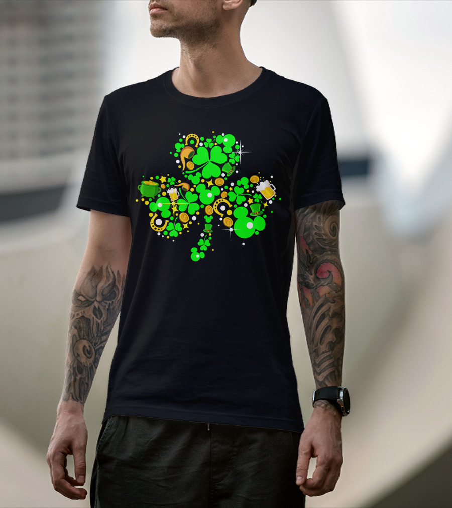 Shamrock St. Patrick's Day Mickey Mouse Beer Mug Horseshoe Pot Of Gold T-Shirt