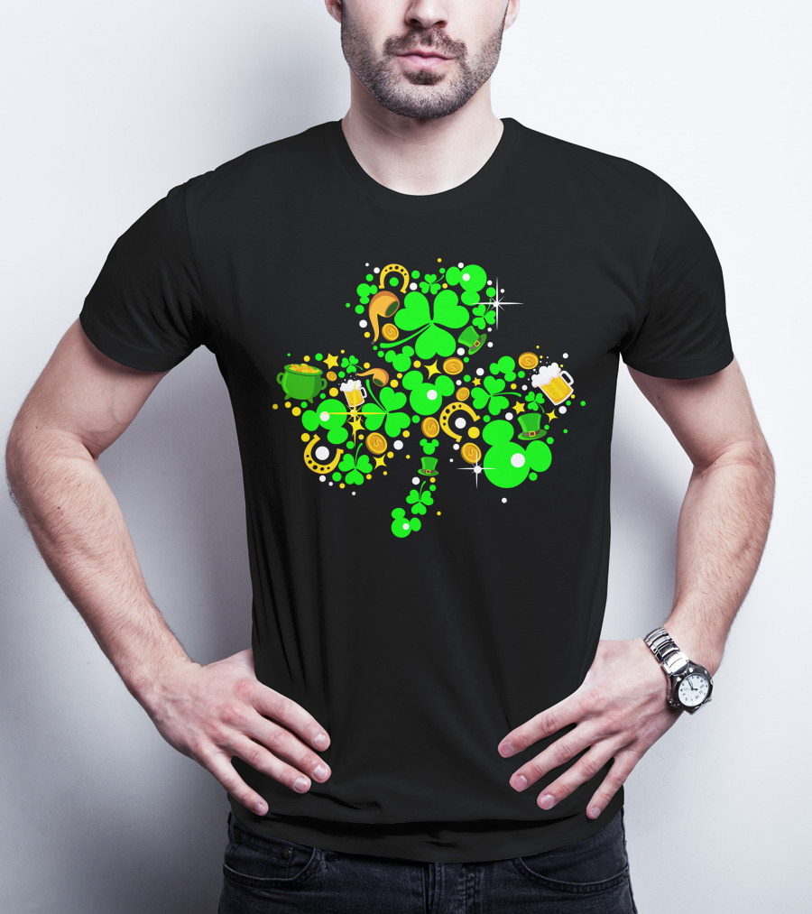Shamrock St. Patrick's Day Mickey Mouse Beer Mug Horseshoe Pot Of Gold T-Shirt