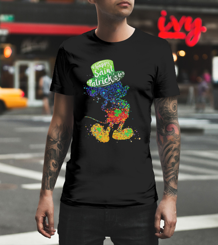 Happy Saint Patrick's Day Mickey Mouse Colorful Splatter Art T-Shirt