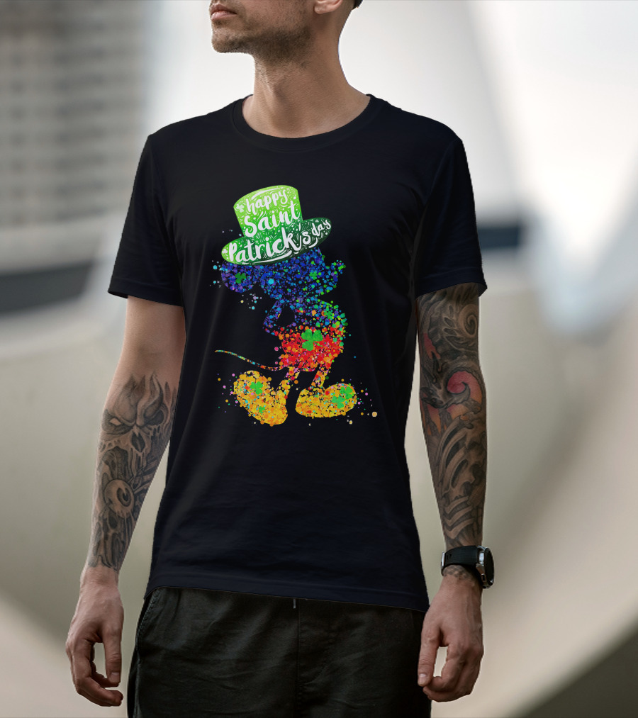 Happy Saint Patrick's Day Mickey Mouse Colorful Splatter Art T-Shirt