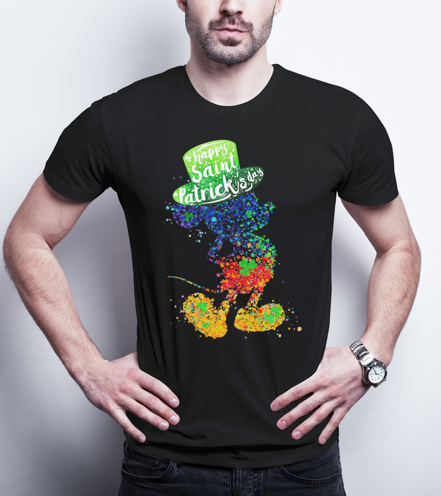 Happy Saint Patrick's Day Mickey Mouse Colorful Splatter Art T-Shirt
