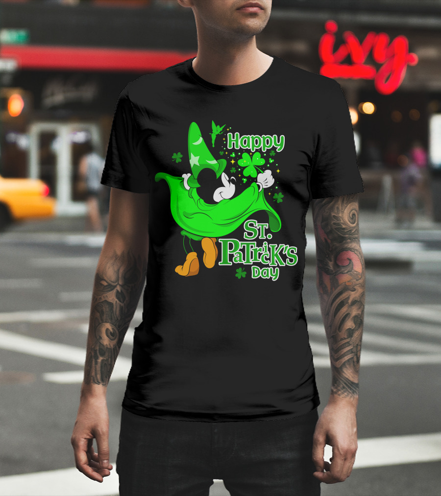 Happy St. Patrick's Day Mickey Fantasia Sparkling Clover And Shamrocks T-Shirt