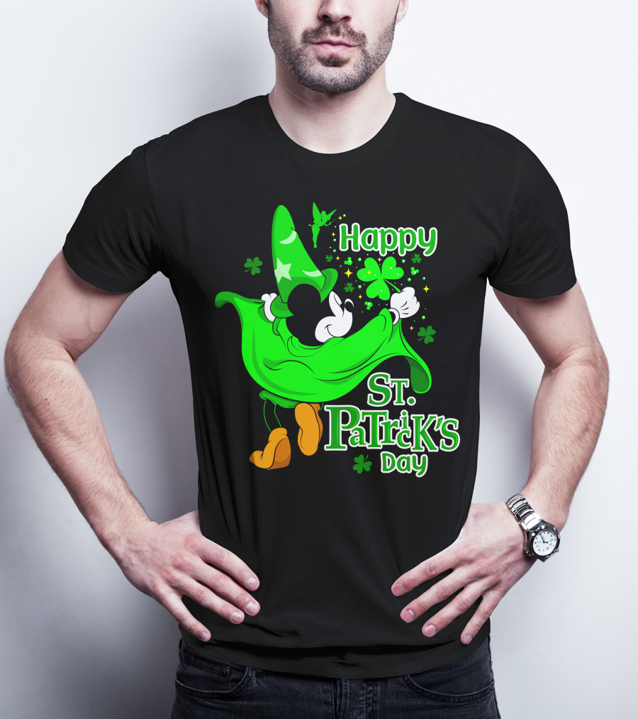 Happy St. Patrick's Day Mickey Fantasia Sparkling Clover And Shamrocks T-Shirt