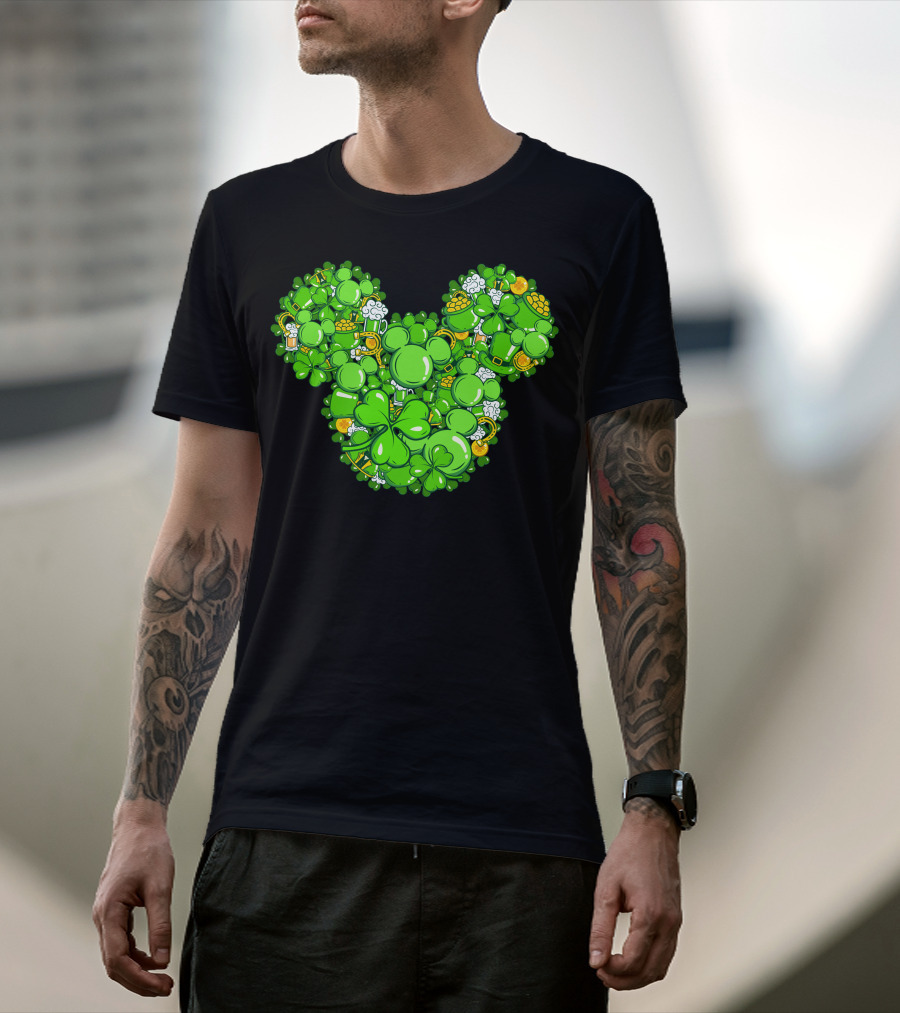St. Patrick's Day Mickey Head With Shamrocks And Irish Icons T-Shirt