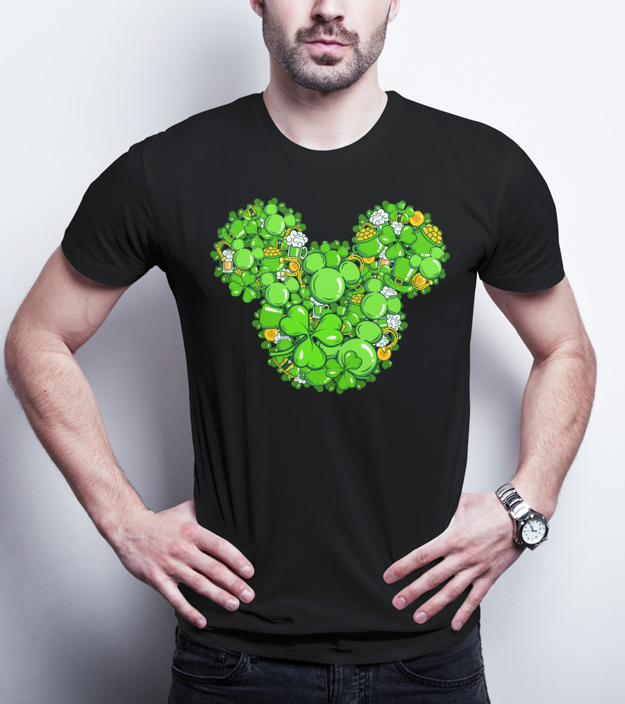 St. Patrick's Day Mickey Head With Shamrocks And Irish Icons T-Shirt
