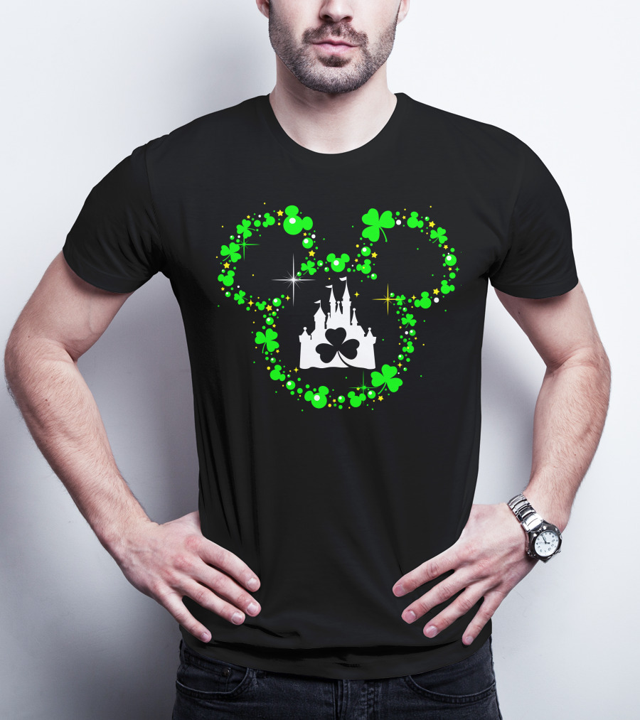 Mickey Patrick's Day St. Patrick's Castle Clover Magic Head T-Shirt