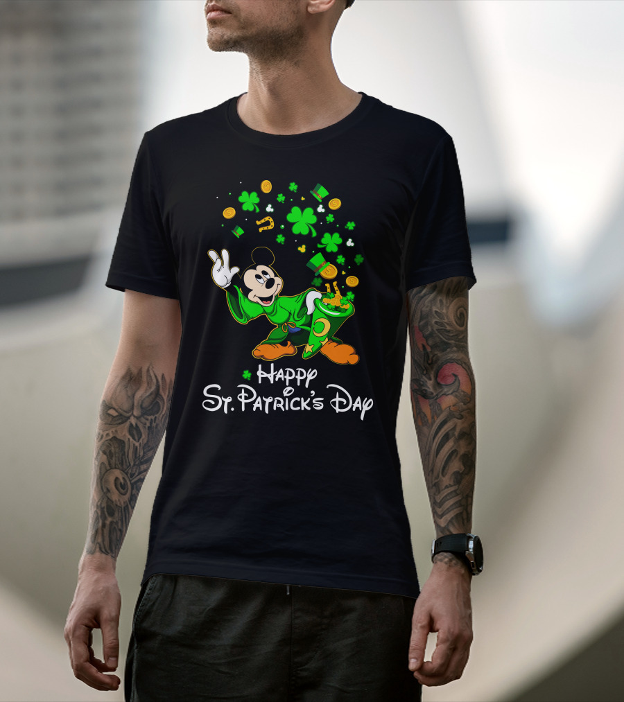 Happy St. Patrick's Day Mickey Mouse Shamrocks Gold Coins Magic T-Shirt