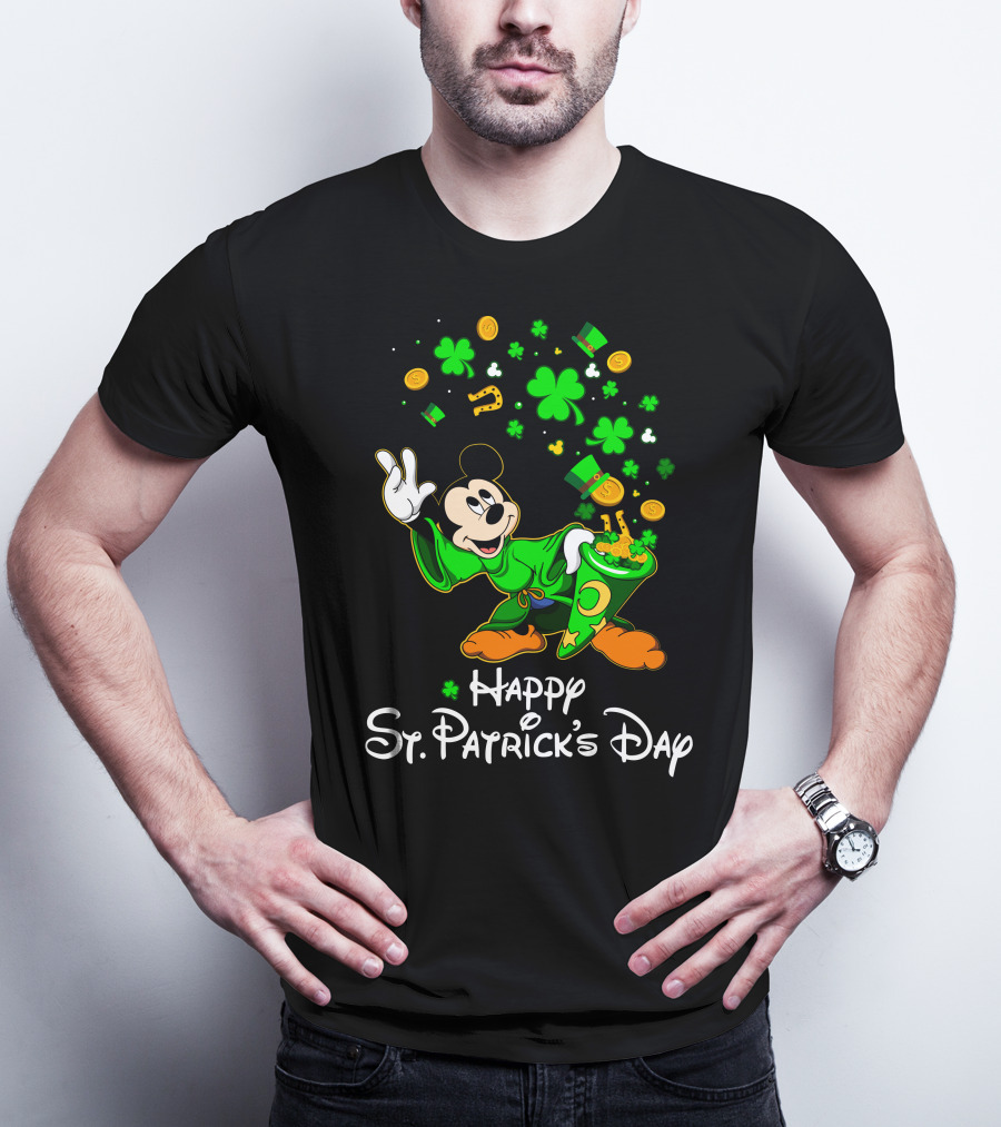 Happy St. Patrick's Day Mickey Mouse Shamrocks Gold Coins Magic T-Shirt