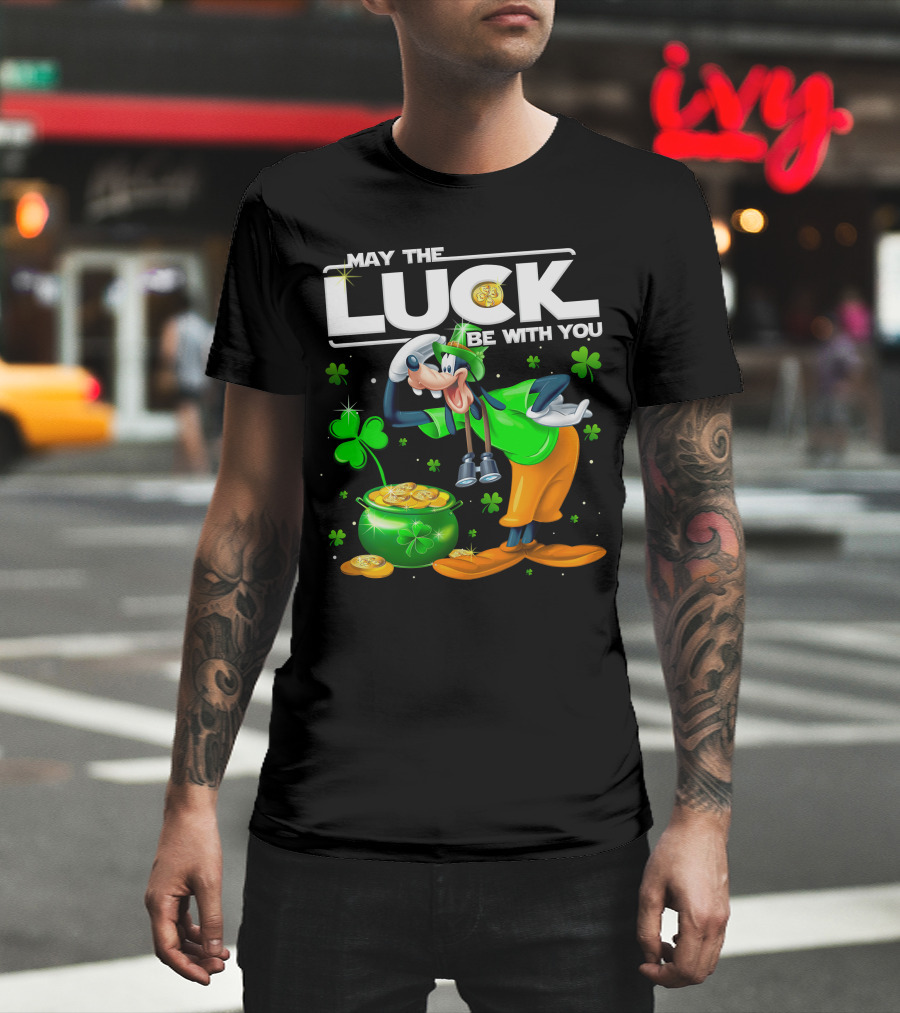 Goofy May The Luck Be With You Shamrock And Gold Coins T-Shirt