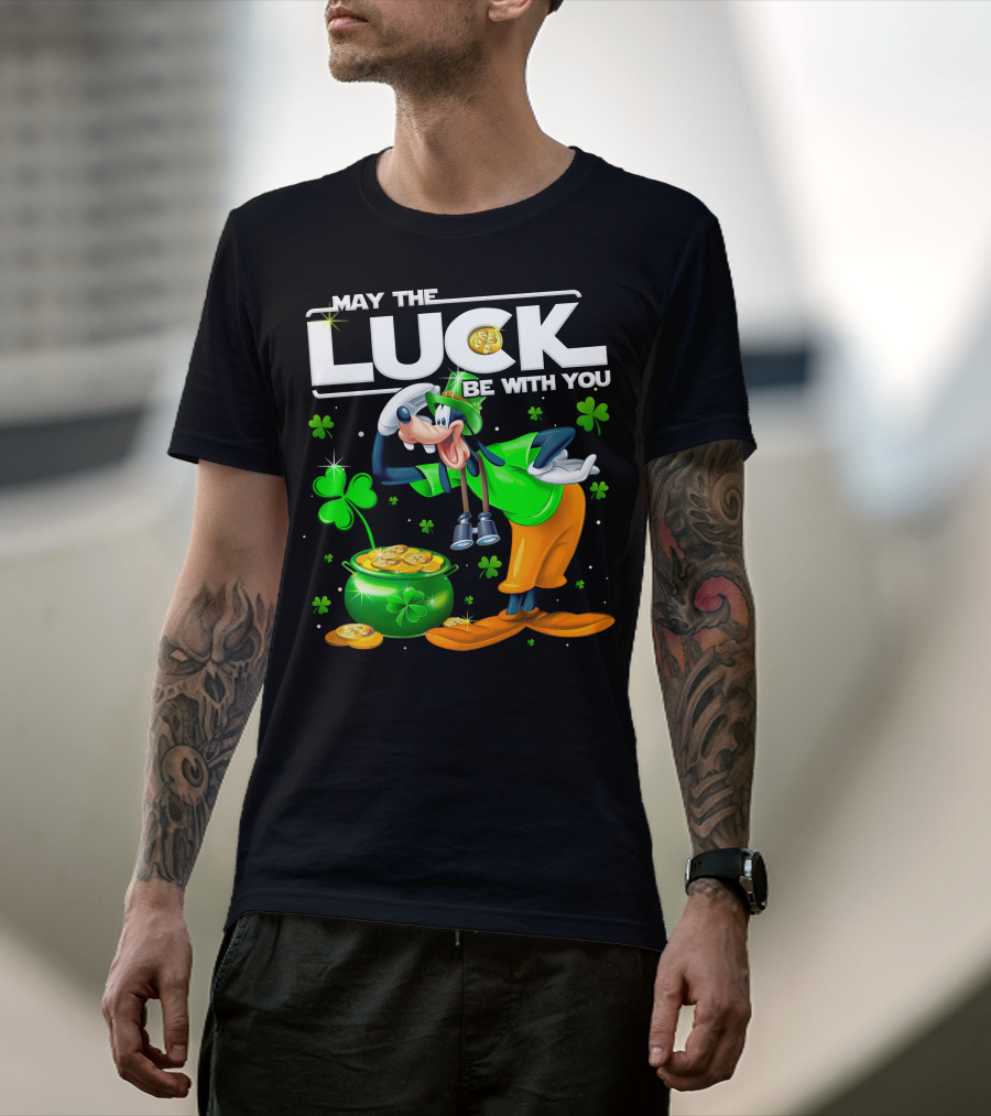 Goofy May The Luck Be With You Shamrock And Gold Coins T-Shirt