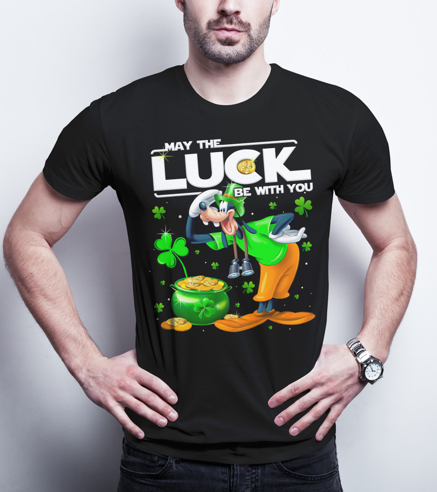 Goofy May The Luck Be With You Shamrock And Gold Coins T-Shirt
