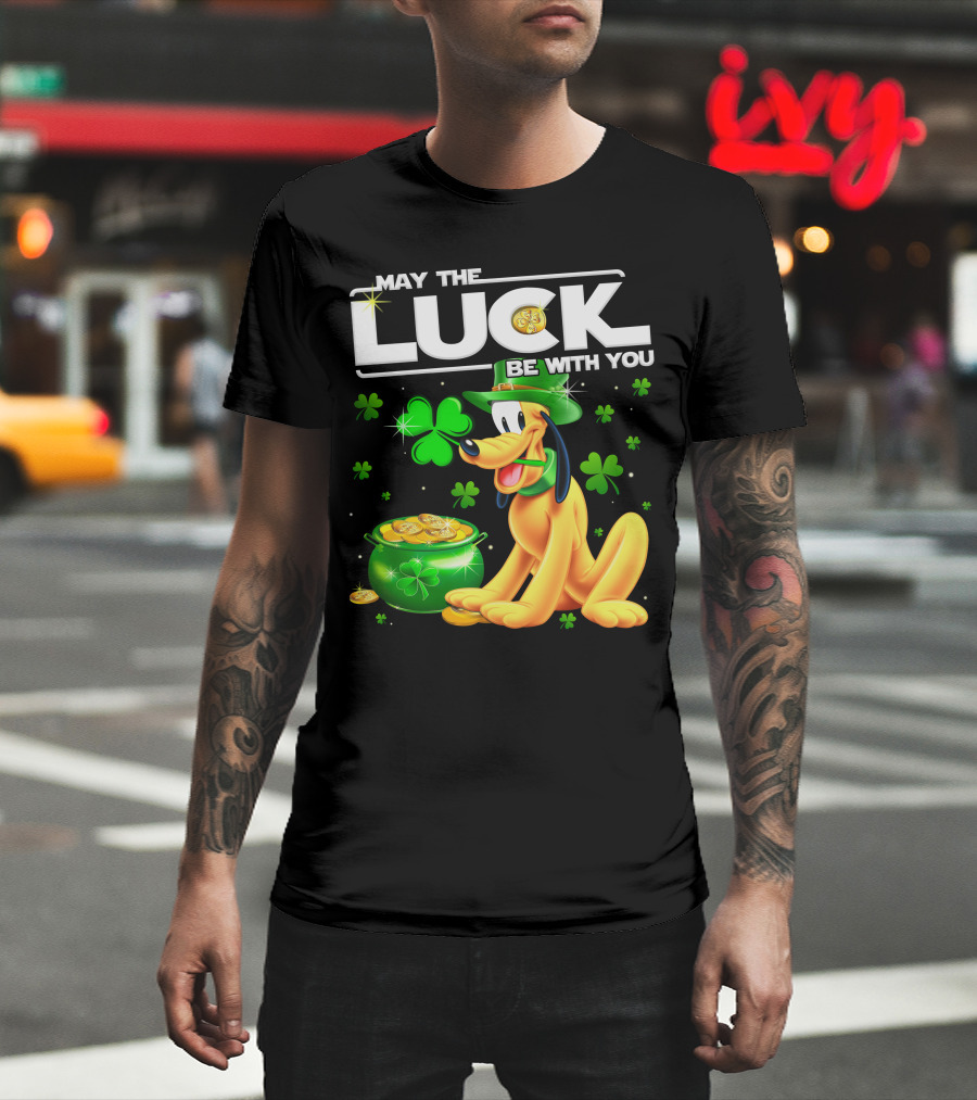 May The Luck Be With You Pluto Shamrock Coins Green Hat T-Shirt