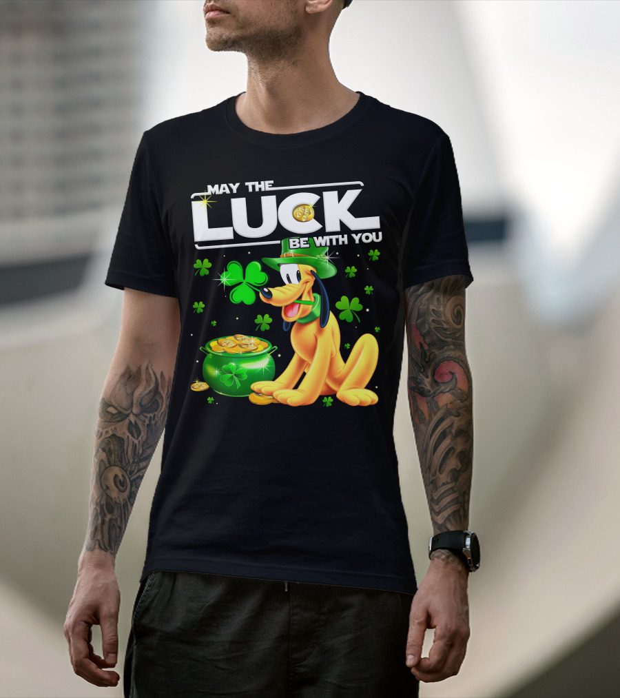 May The Luck Be With You Pluto Shamrock Coins Green Hat T-Shirt