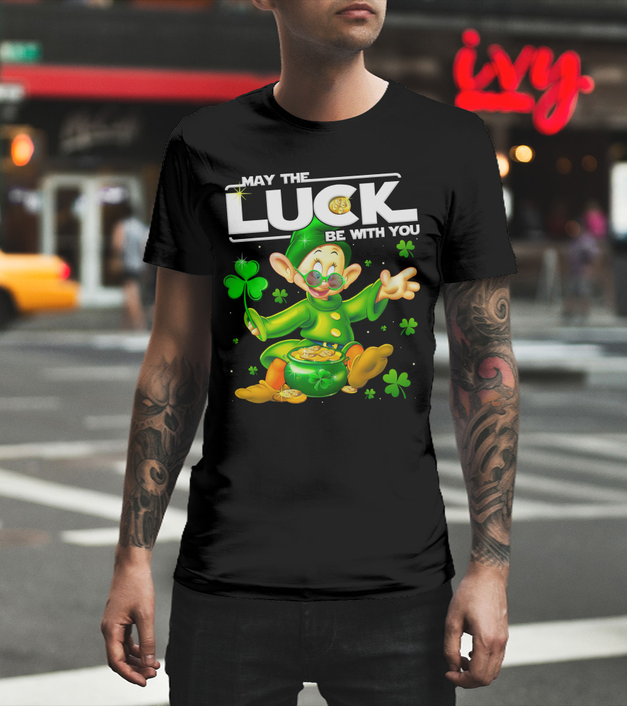 Dopey May The Luck Be With You Leprechaun Green Outfit Coins Shamrocks T-Shirt